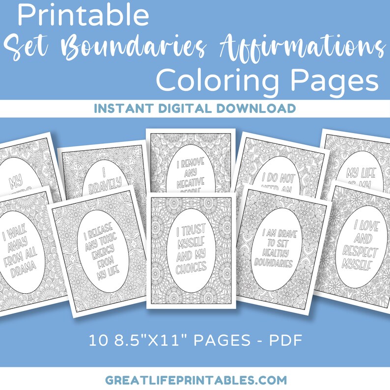 Set Boundaries Coloring Pages, Affirmation Coloring Pages, Printable ...