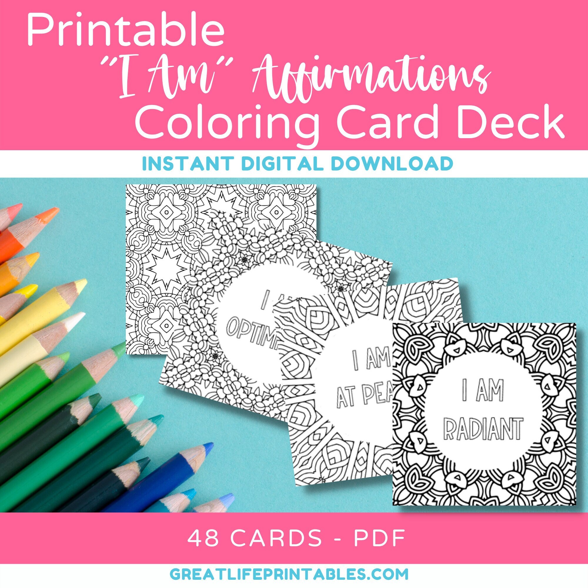 Printable I Am Affirmations Card Deck, Printable Affirmation Cards ...