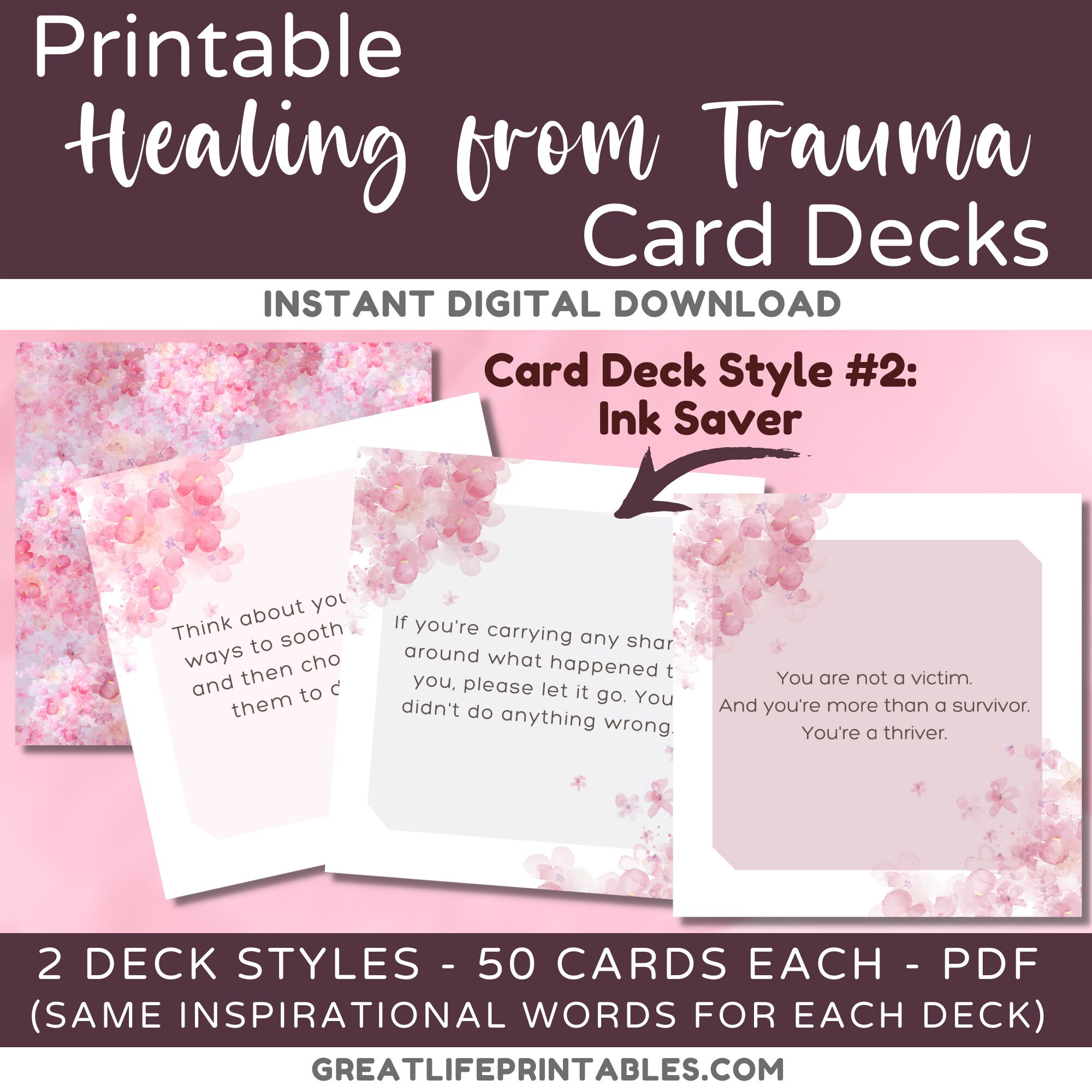 Trauma Healing, Printable Card Deck, Trauma Recovery, Self Healing ...