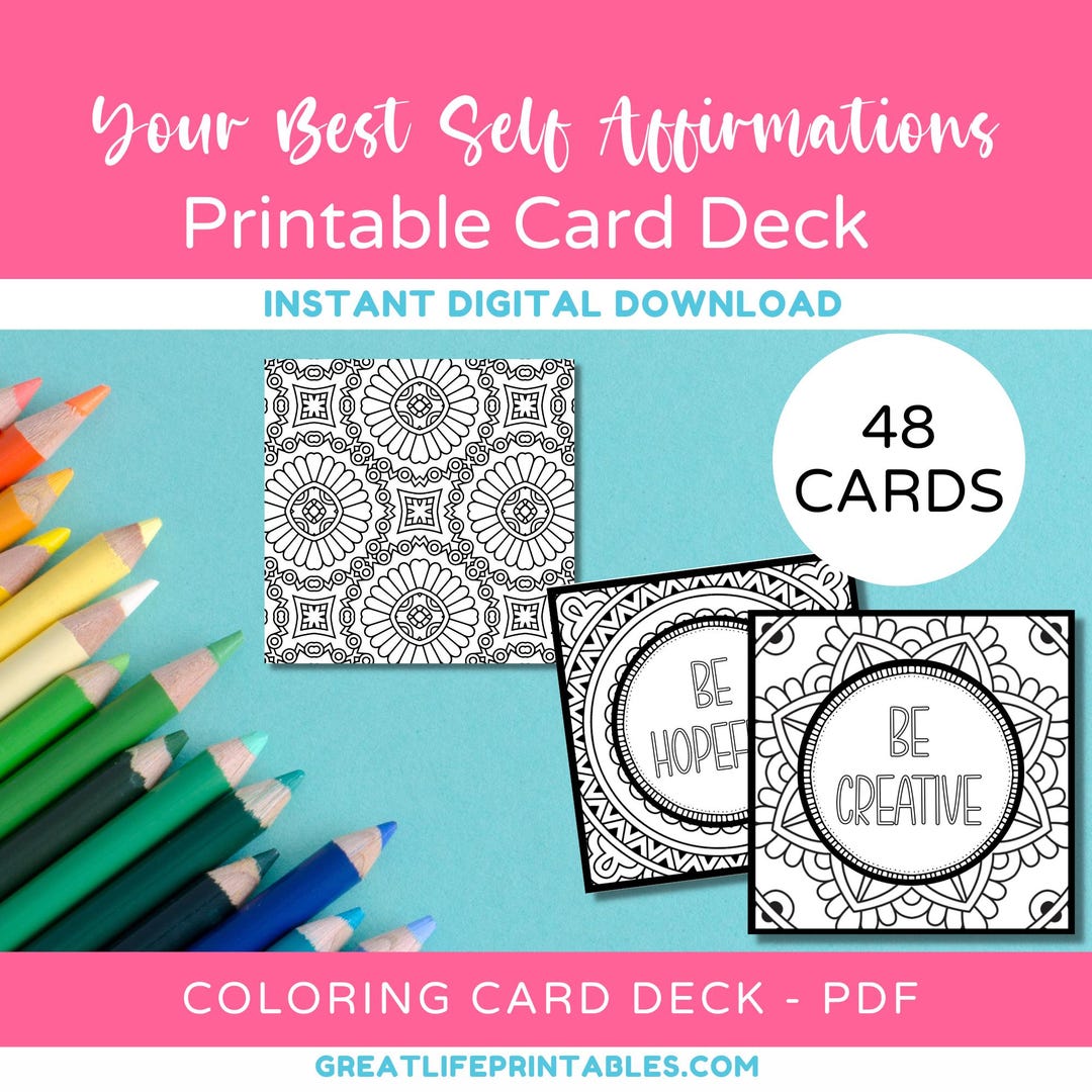 Your Best Self, Coloring Card Deck, Affirmation Coloring, Printable ...