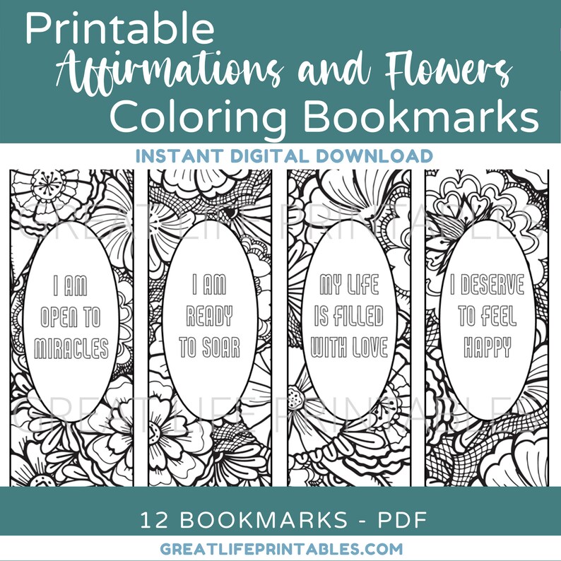 Printable Coloring Bookmarks, Digital Bookmarks, Bookmarks to Color ...