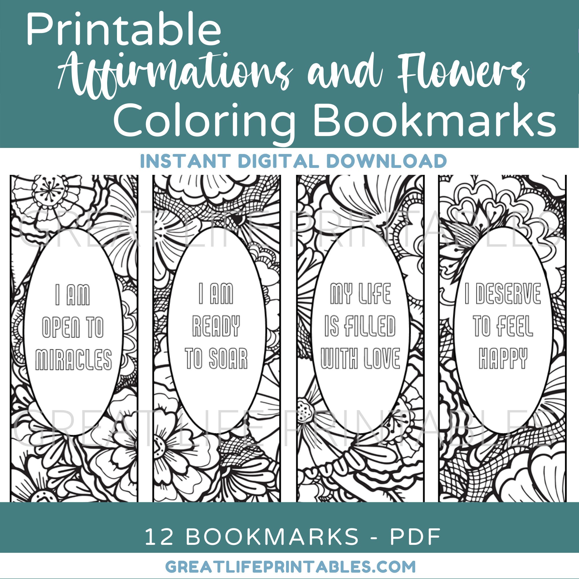 Coloring Bookmarks, Printable Bookmarks, Bookmark Set, Floral Bookmark ...