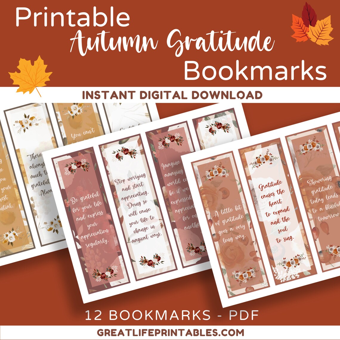 Printable Bookmarks, Autumn Bookmark, Bookmark Set, Thanksgiving ...
