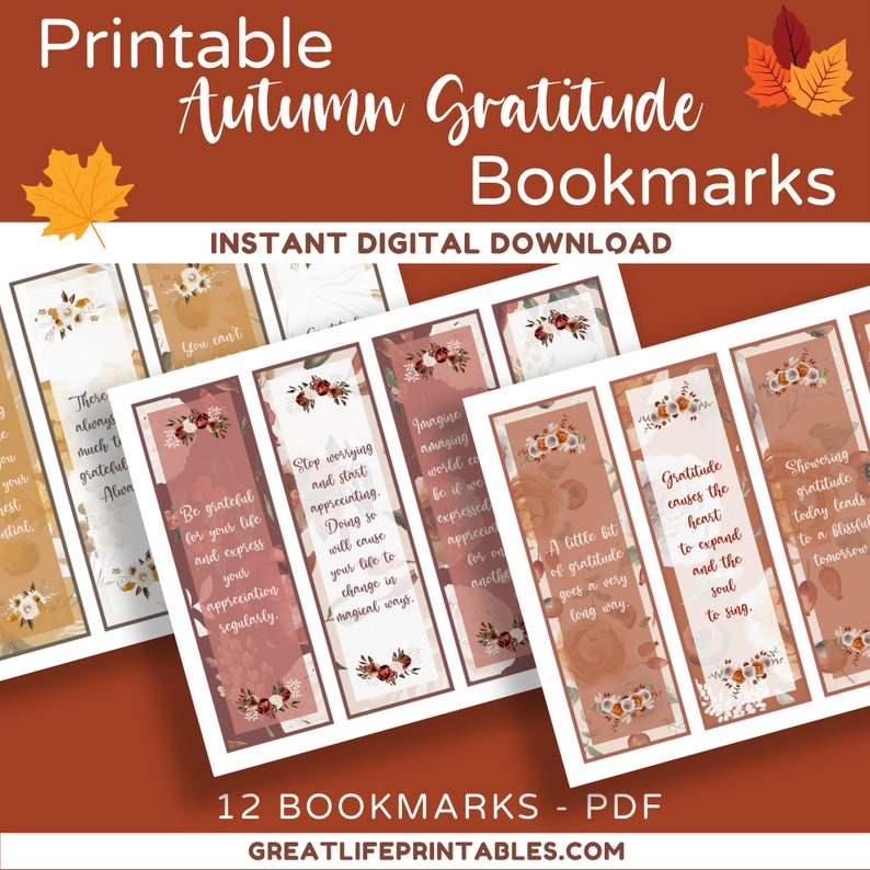 Printable Bookmarks, Autumn Bookmark, Bookmark Set, Thanksgiving ...
