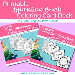 Affirmation Bundle, Printable Affirmation Coloring Card Deck ...