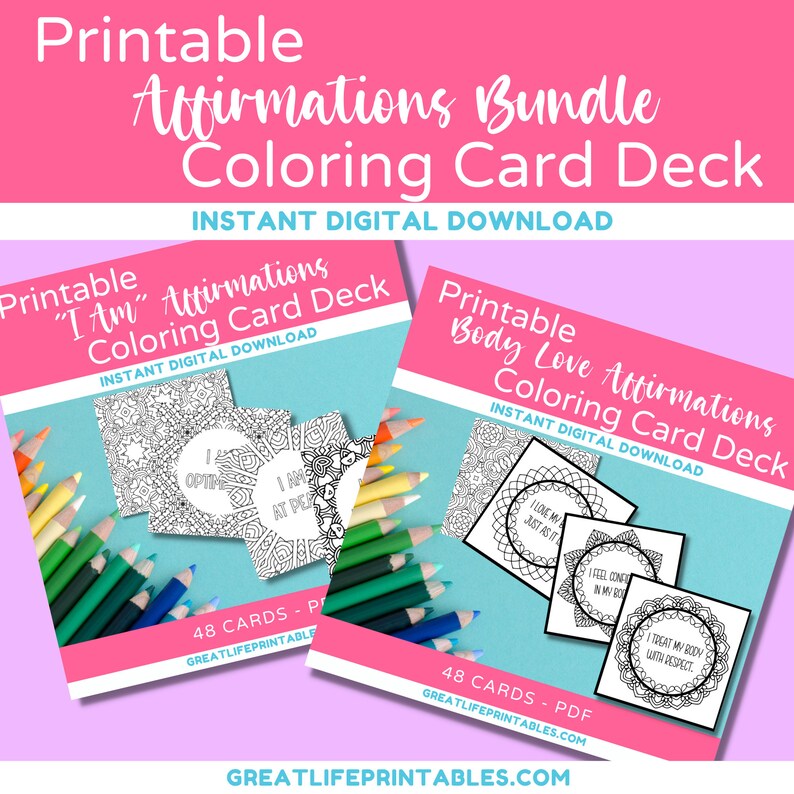 Affirmation Bundle, Printable Affirmation Coloring Card Deck ...