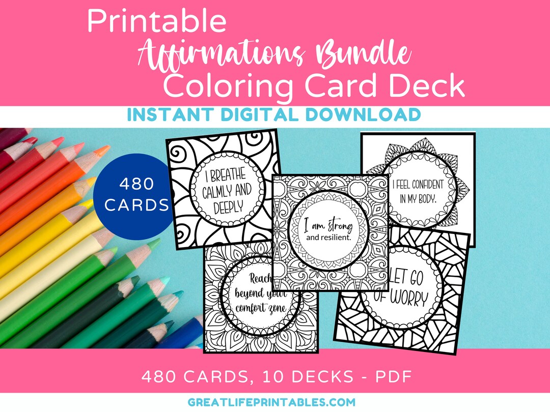 Affirmation Bundle, Printable Affirmation Coloring Card Deck ...