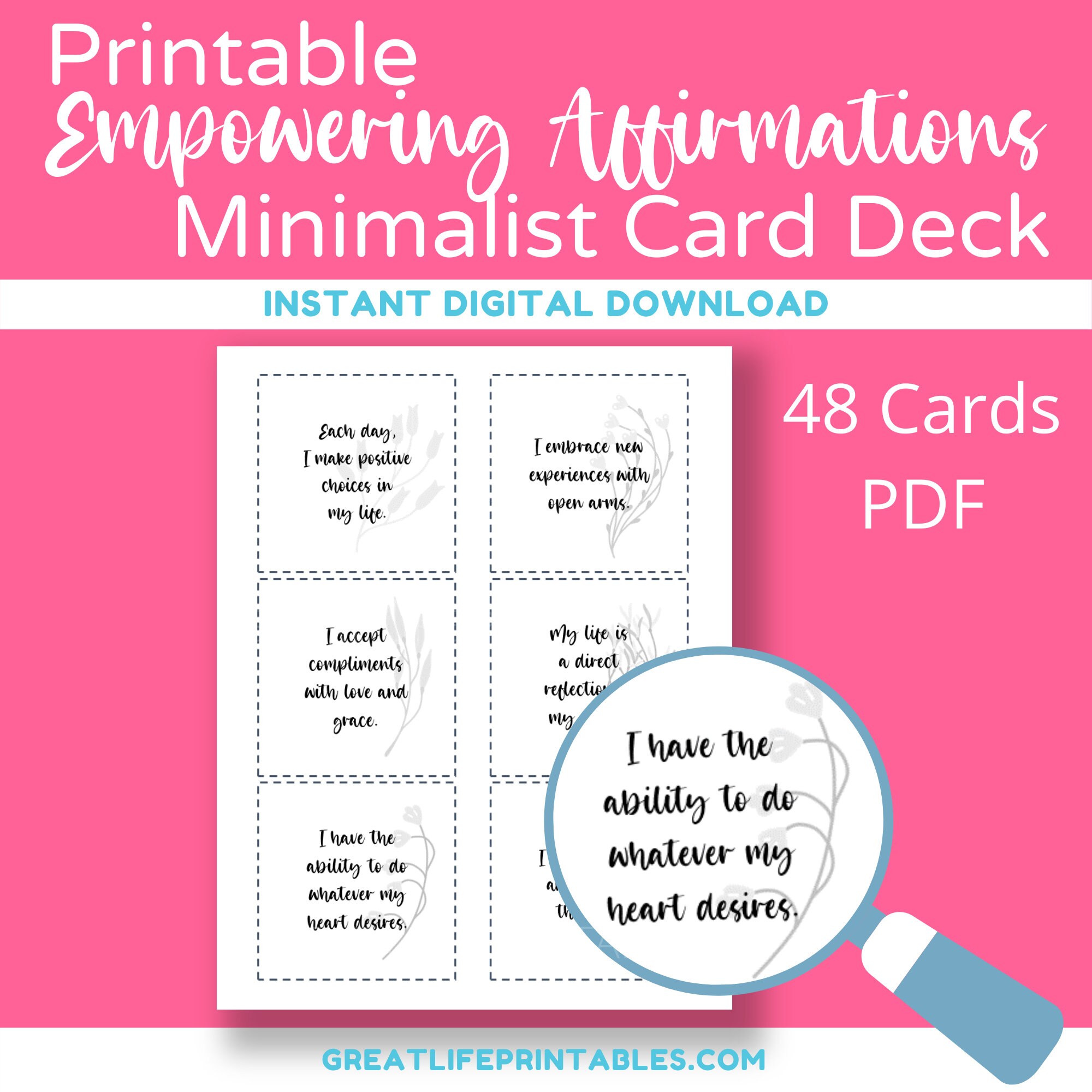 Printable Empowering Affirmation Cards, Minimalist Card Deck ...