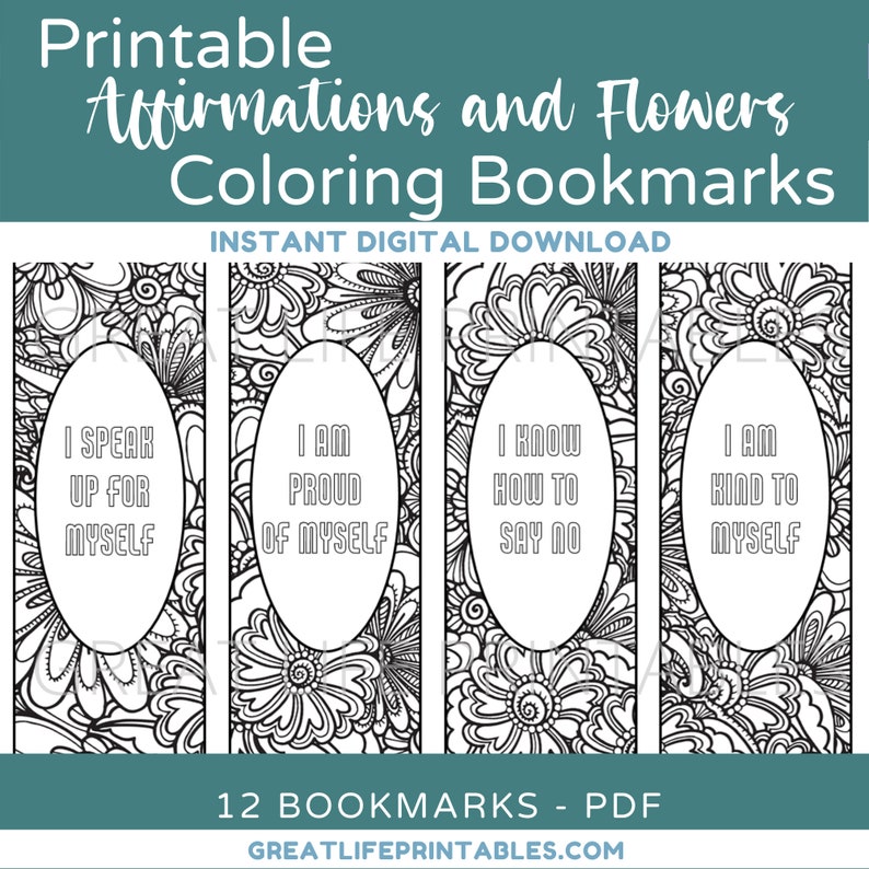 Coloring Bookmarks, Printable Bookmarks, Bookmark Set, Floral Bookmark ...