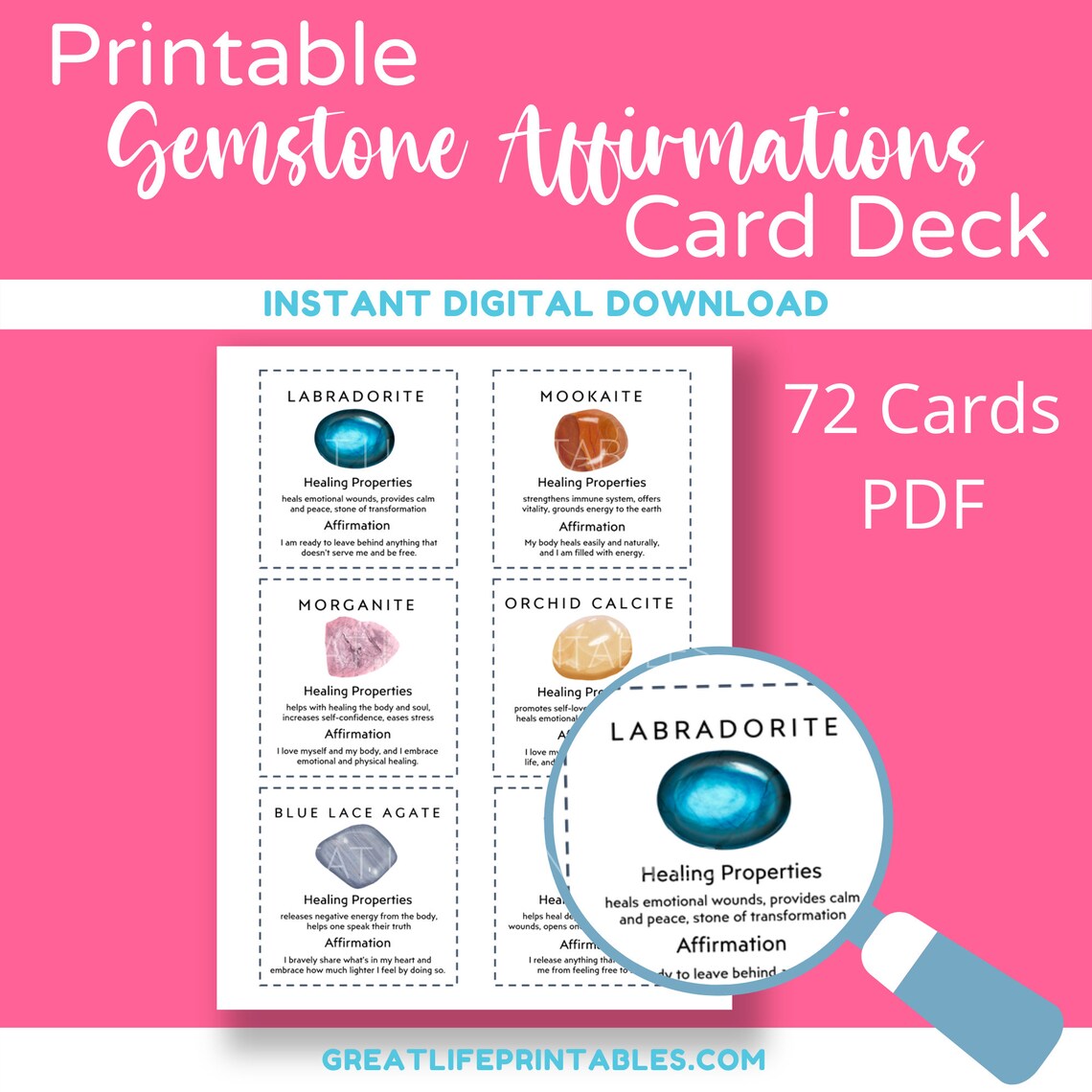 Printable Gemstone Cards Printable Crystal Card Deck Crystal - Etsy