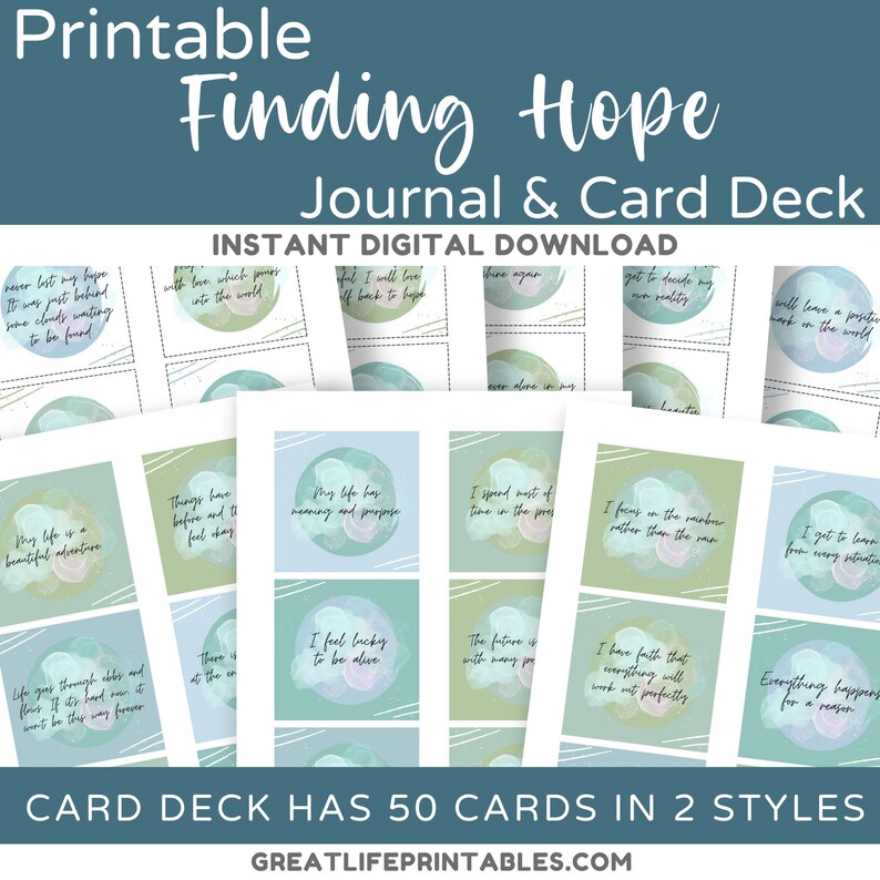 Finding Hope Bundle, Journal Prompts, Affirmation Cards, Self Care ...