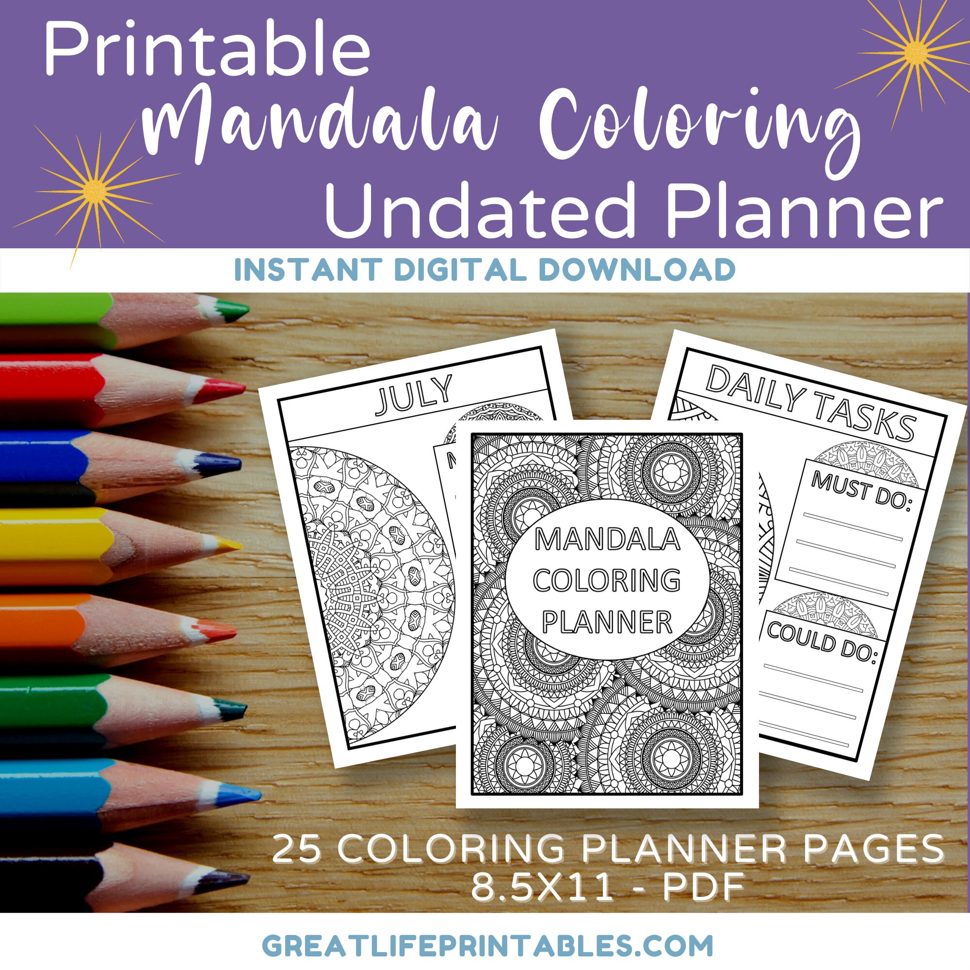 Coloring Planner Printable Planner Mandala Coloring Undated - Etsy UK