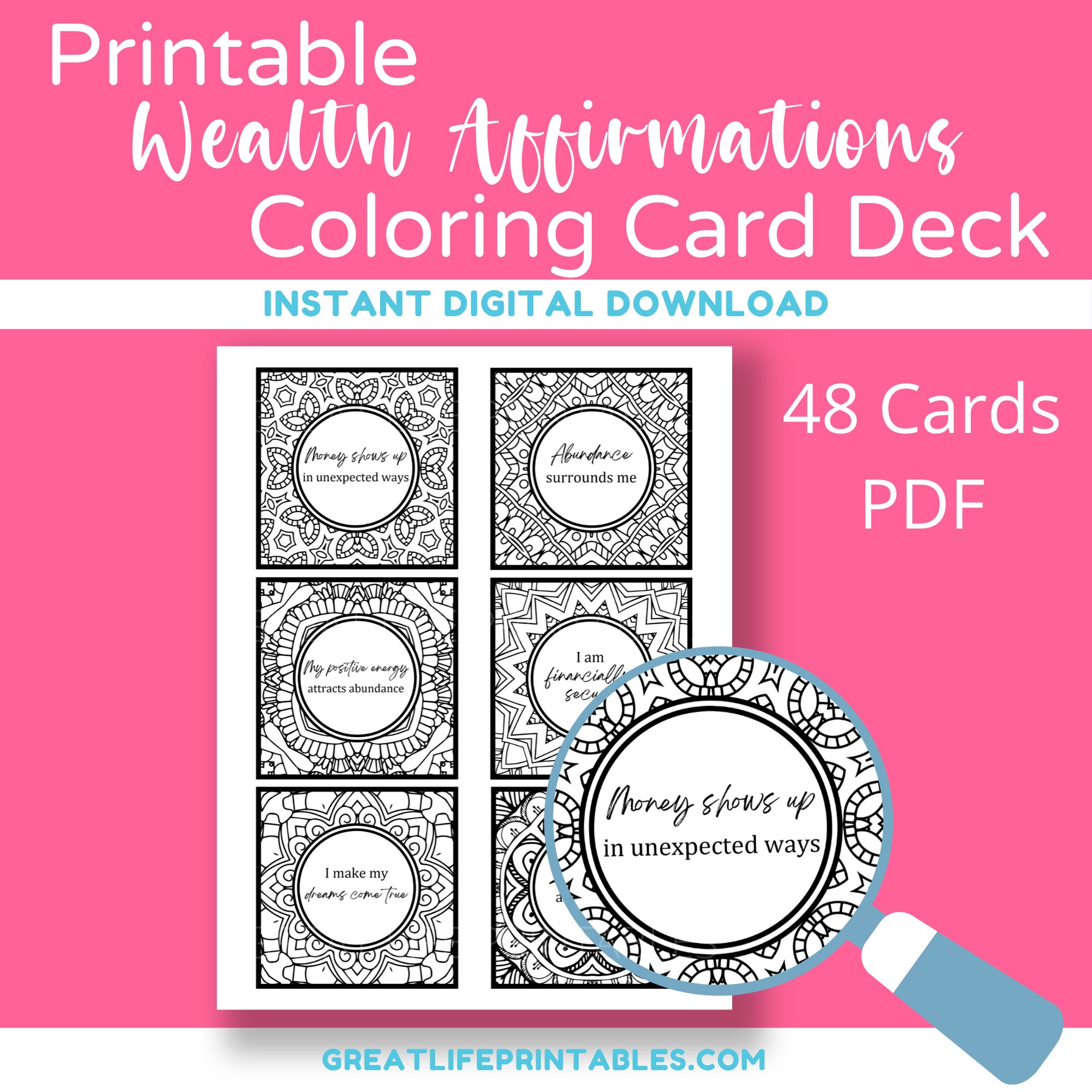 Manifest Wealth Printable Affirmations Card Deck, Printable Affirmation ...