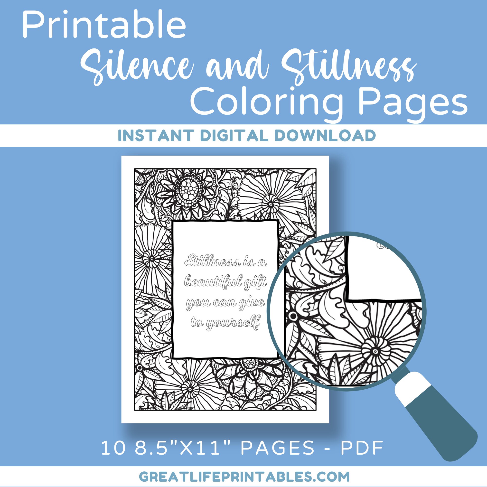 Printable Silence and Stillness Coloring Pages Vol 2, Floral Digital ...