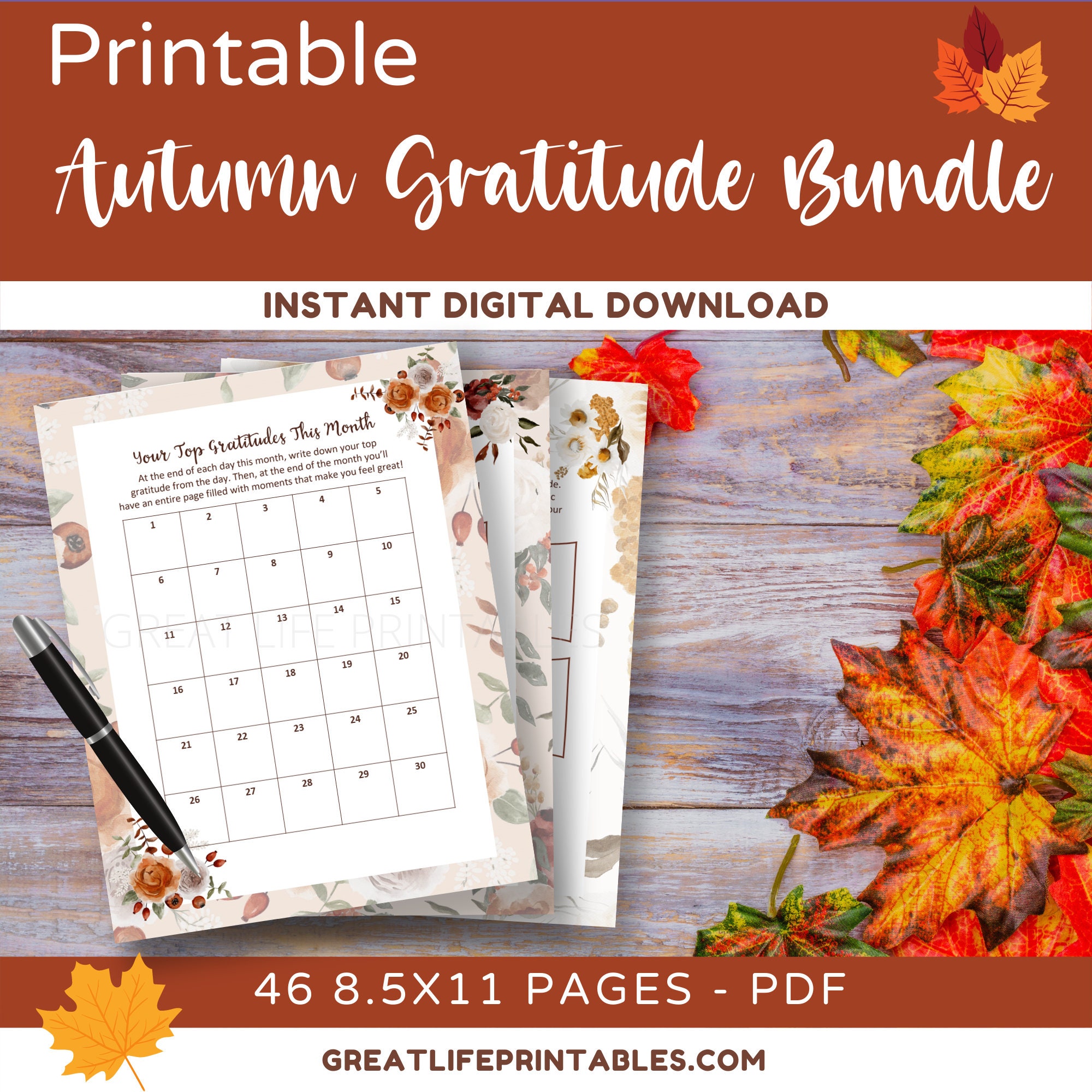 Autumn Bundle, Printable Gratitude Journal, Printable Appreciation Tags ...