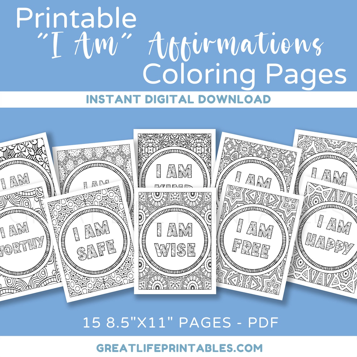 Printable Affirmations Coloring Pages, Digital Coloring Pages, Adult ...
