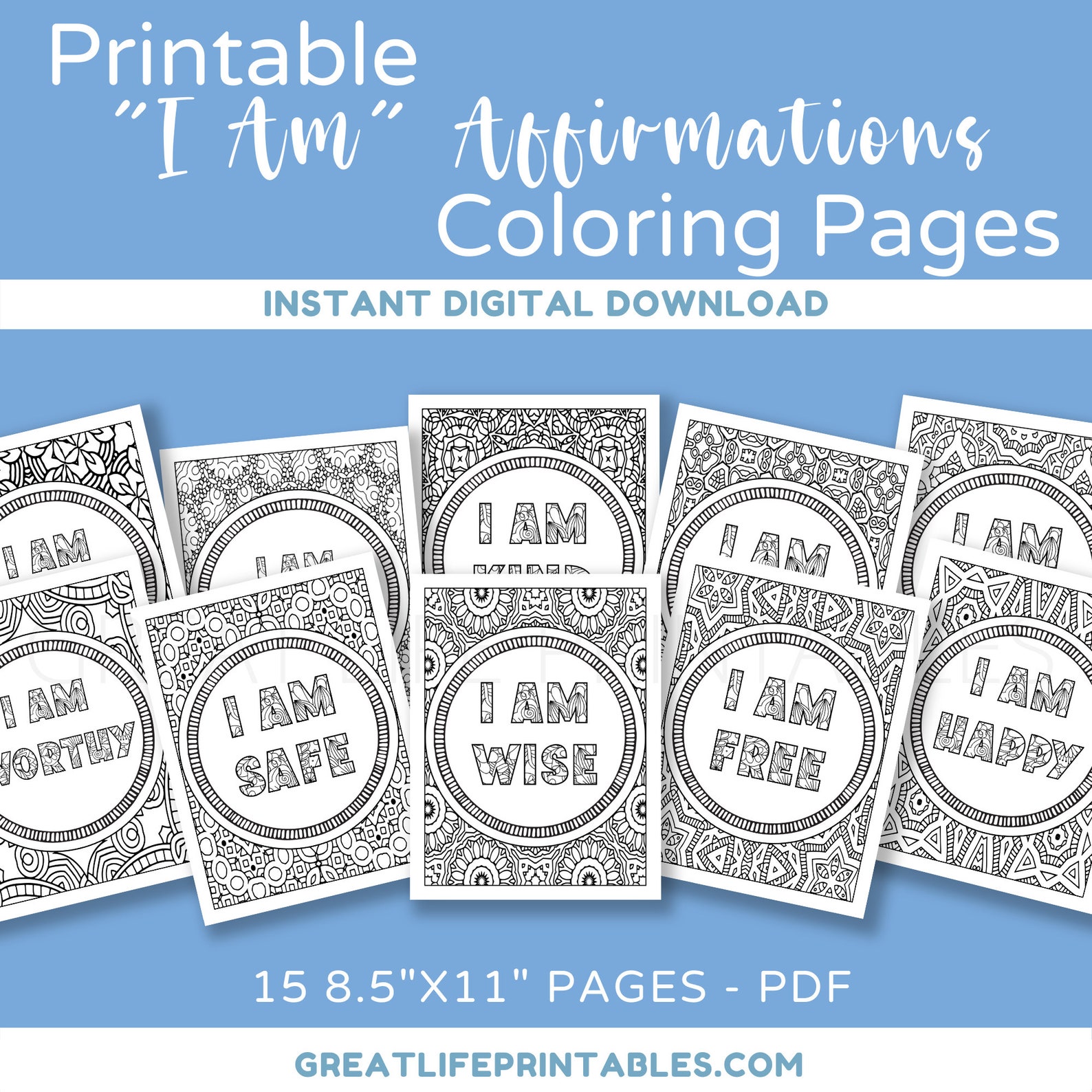 Printable Affirmations Coloring Pages, Digital Coloring Pages, Adult ...