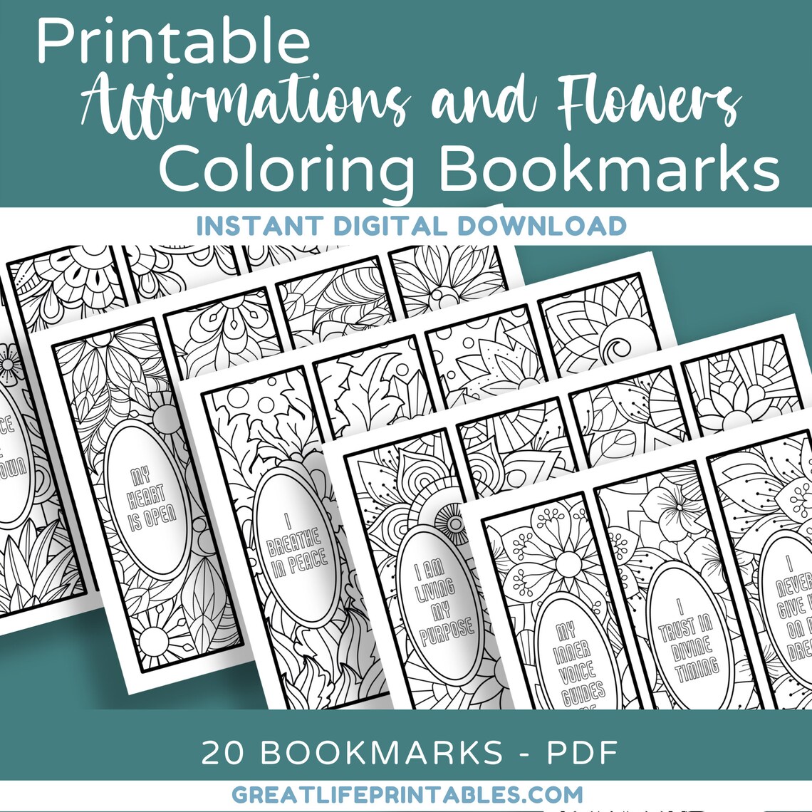 Coloring Bookmarks, Printable Bookmarks, Bookmark Set, Floral Bookmark ...