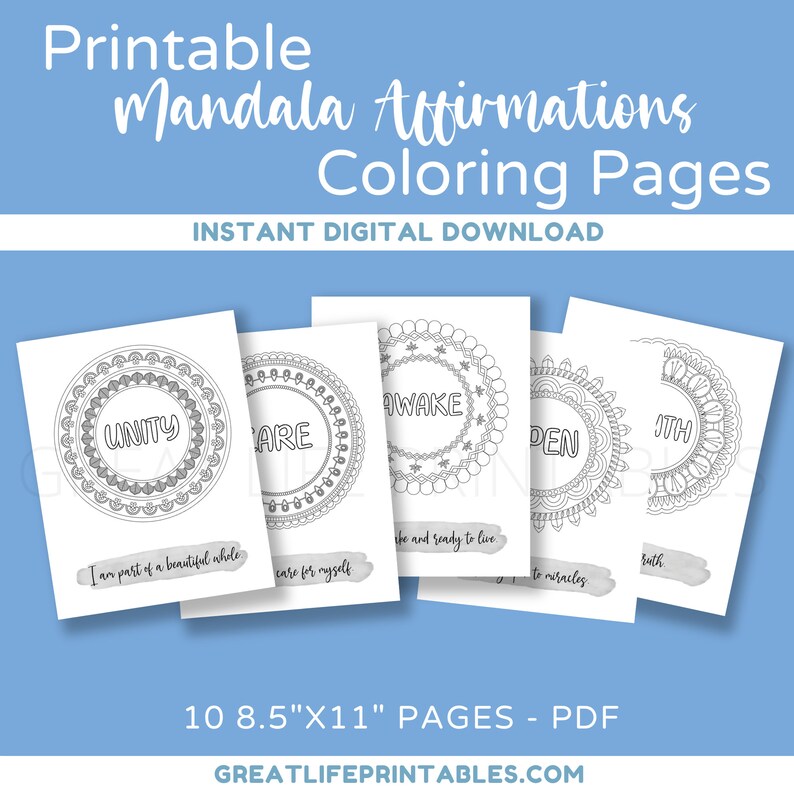 Printable Mandala Affirmations Coloring Pages Vol 4, Adult Coloring ...