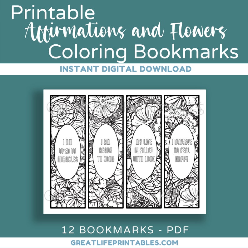 Coloring Bookmarks, Printable Bookmarks, Bookmark Set, Floral Bookmark ...