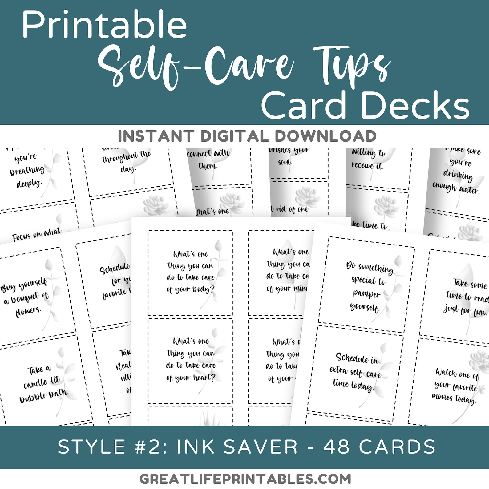 Printable Self-care Cards Self Care Card Deck Self Care - Etsy