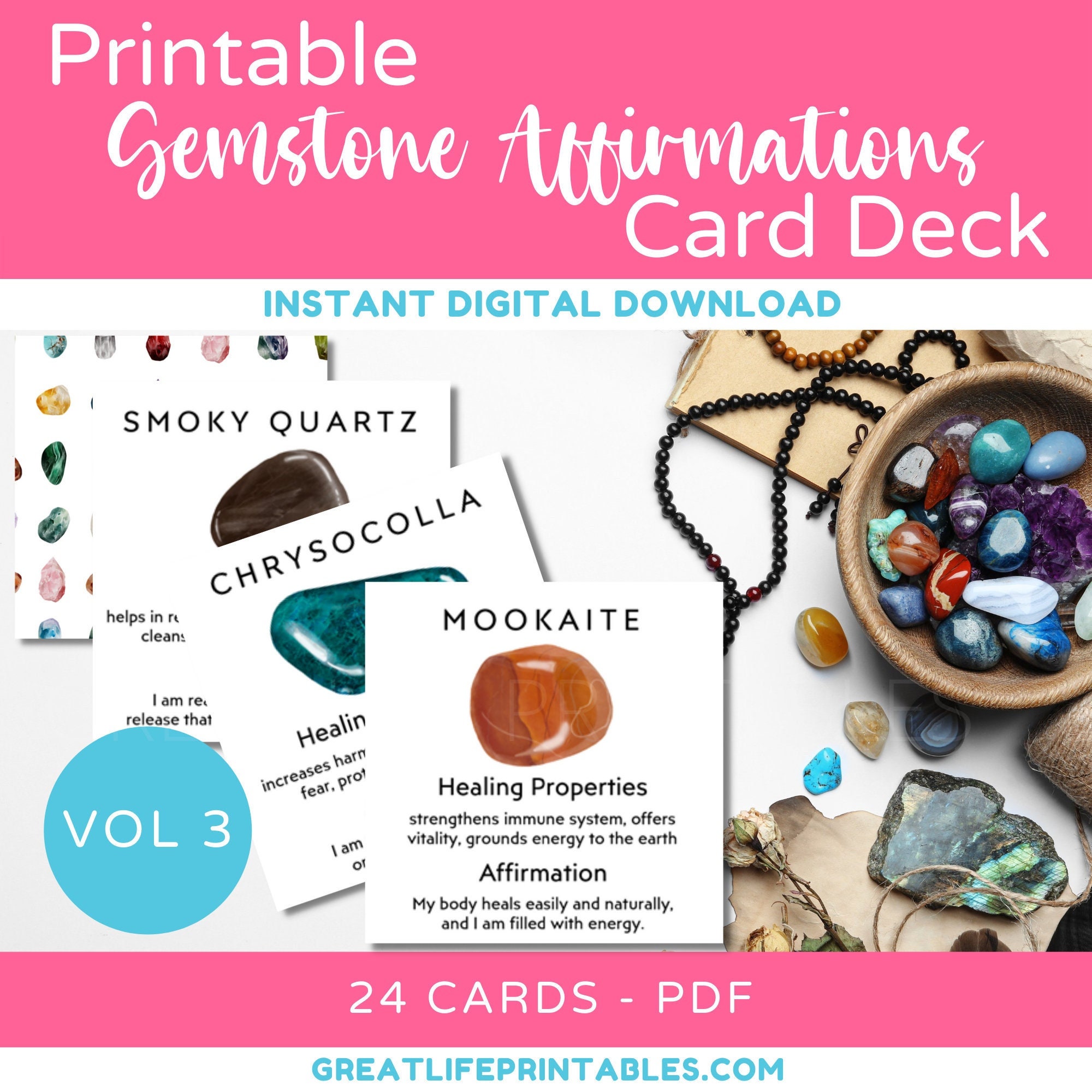 Printable Gemstone Cards Printable Crystal Card Deck Crystal | Etsy