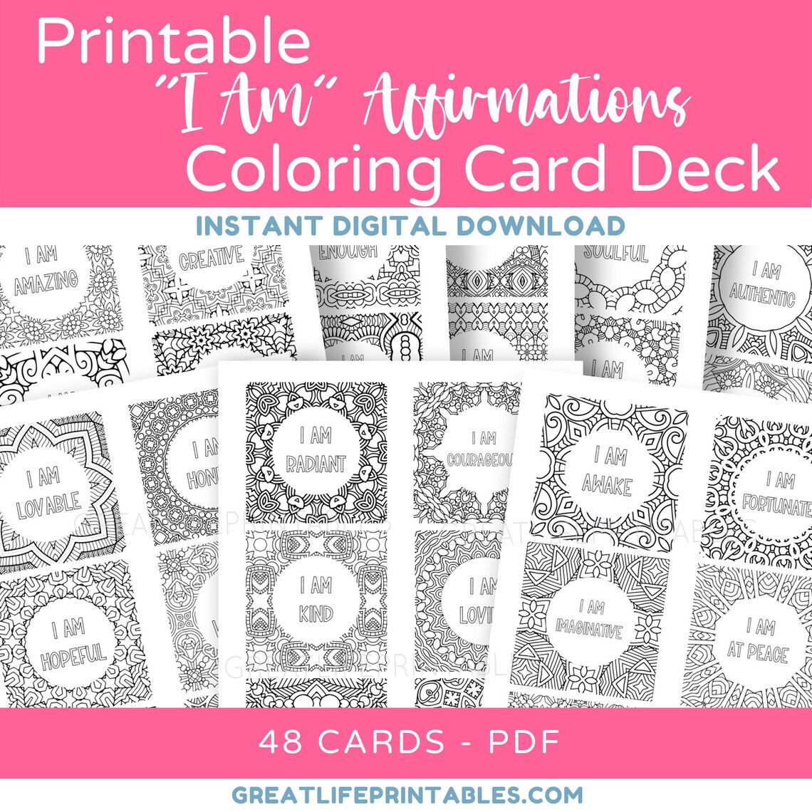Printable I Am Affirmations Card Deck, Printable Affirmation Cards ...