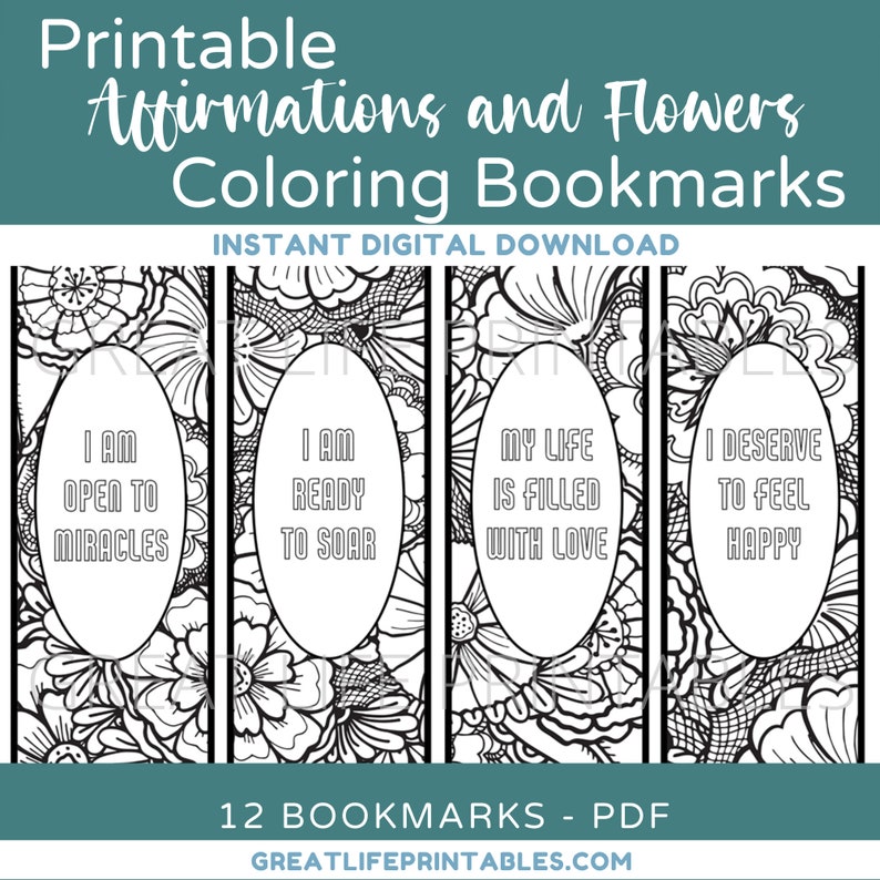 Coloring Bookmarks, Printable Bookmarks, Bookmark Set, Floral Bookmark ...