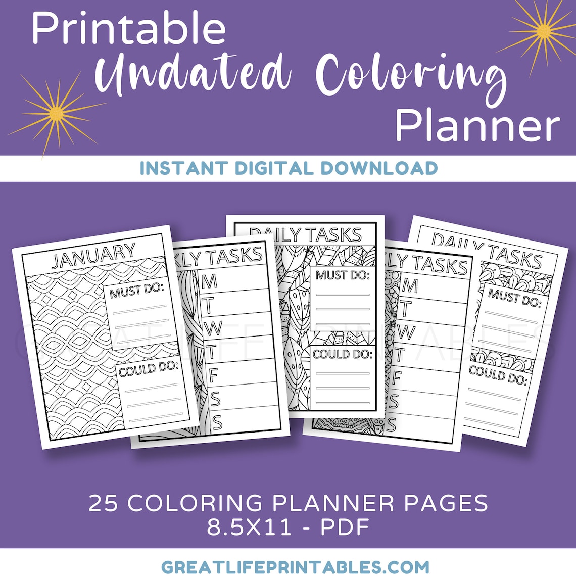 Coloring Planner, Printable Planner, Undated Planner, Monthly Planner ...