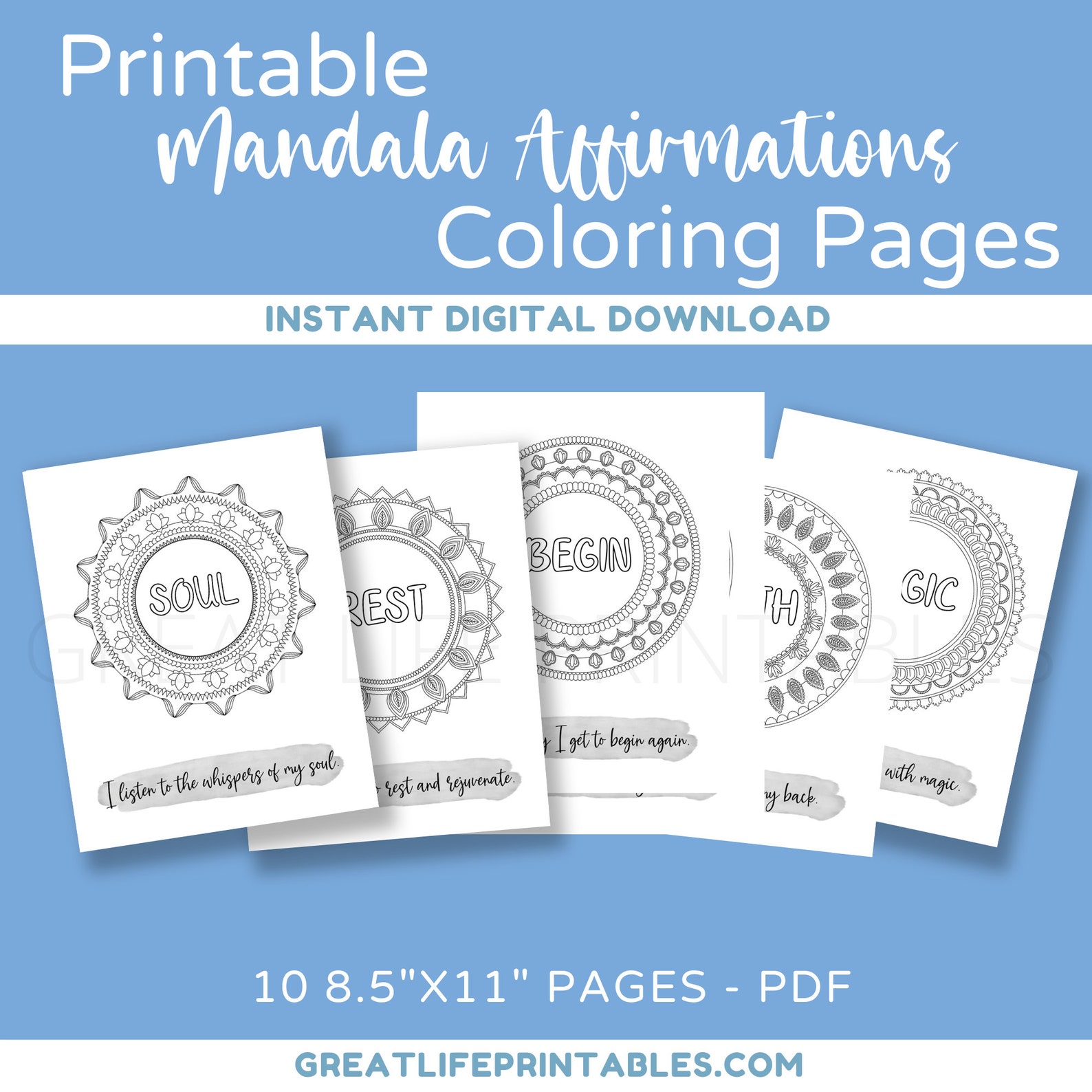 Printable Mandala Affirmations Coloring Pages Vol 4, Adult Coloring ...