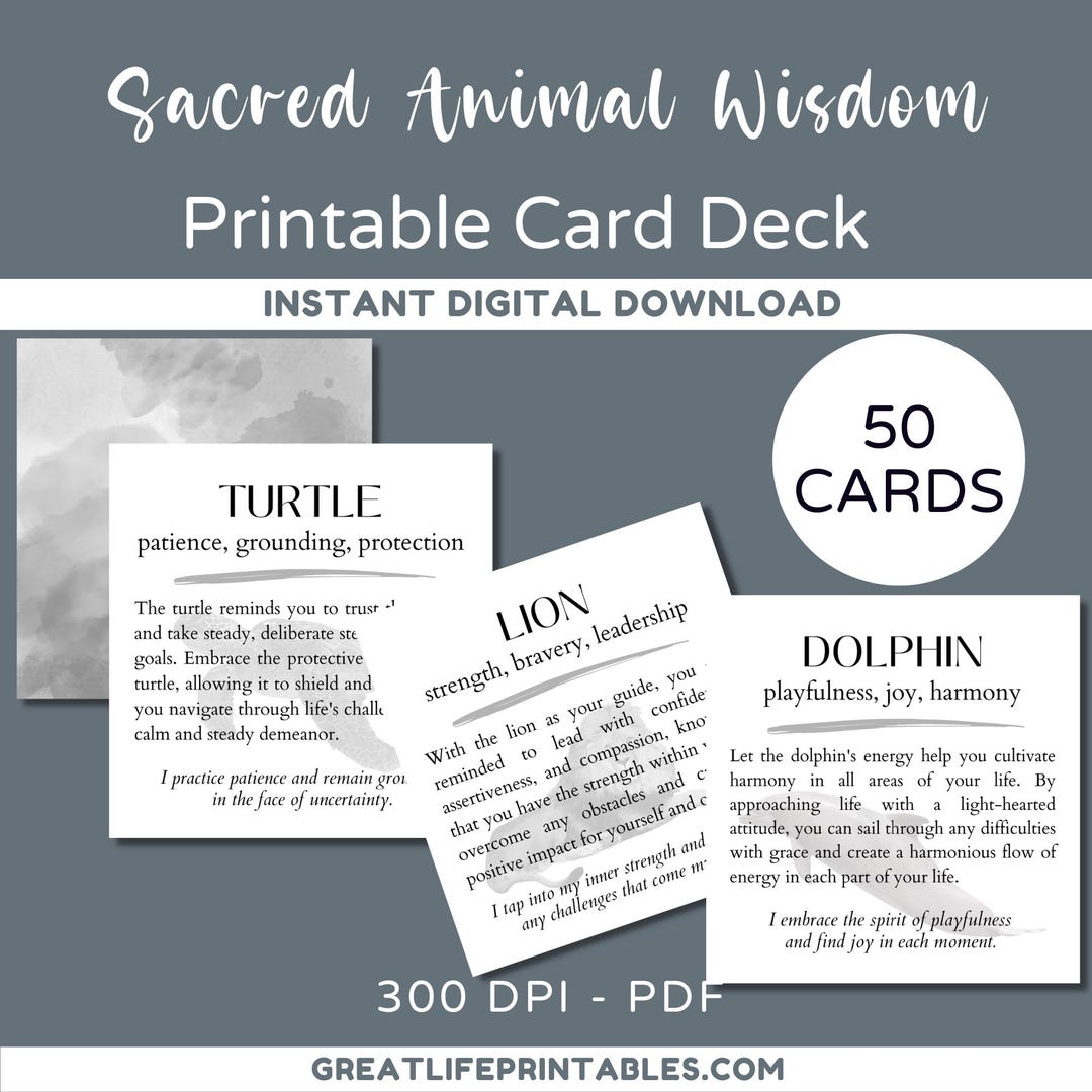 Sacred Animal Wisdom Printable Oracle Cards, Affirmation Cards ...