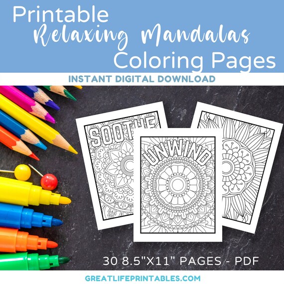 Printable Floral Mandala Coloring Pages Relaxing Coloring - Etsy