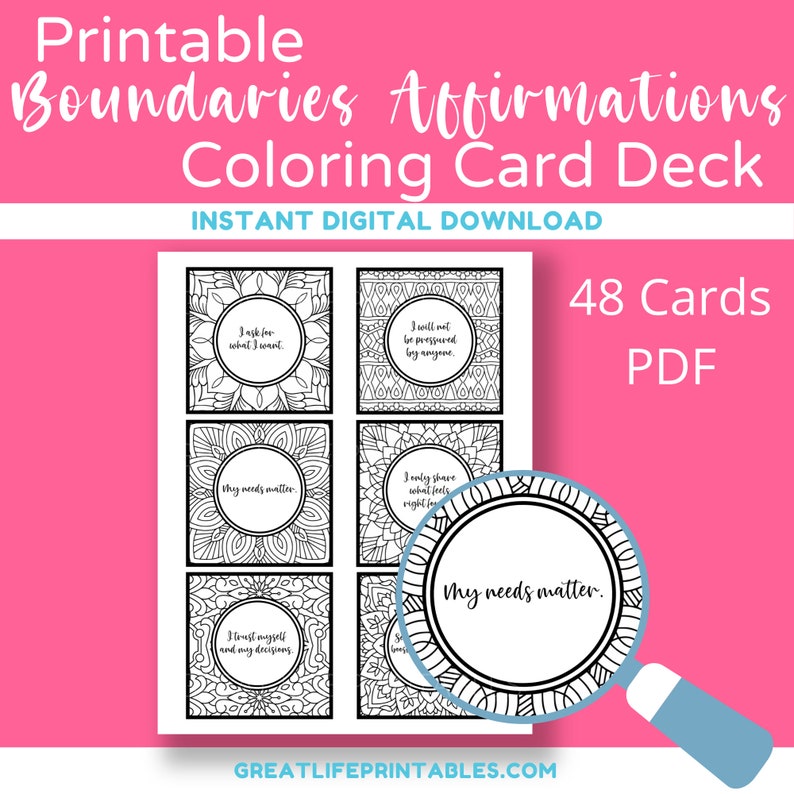 Set Boundaries Printable Affirmations Card Deck, Printable Affirmation Cards, Affirmation ...