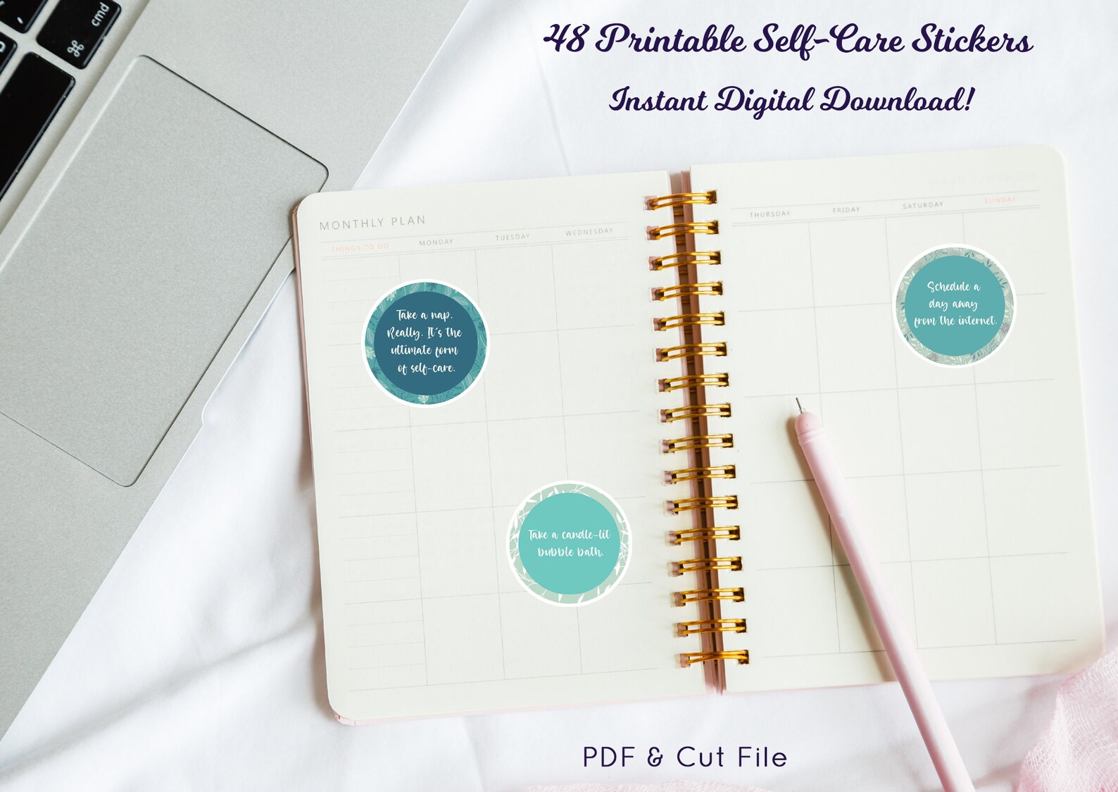Printable Self-care Stickers, Digital Stickers for Planner ...