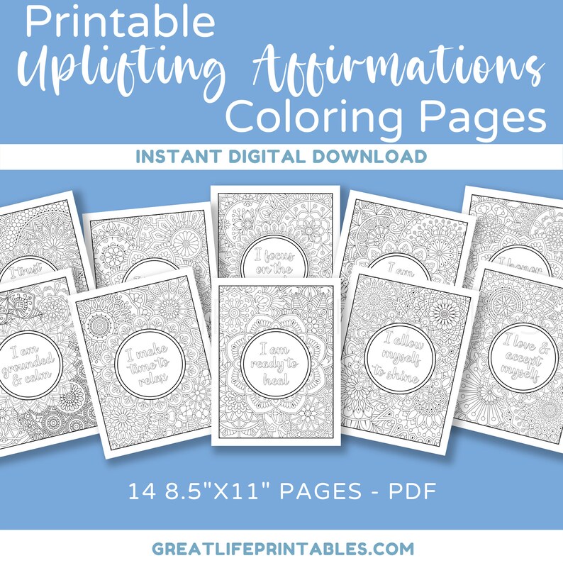 Printable Affirmation Coloring Pages, Relaxing Coloring Pages, Adult ...