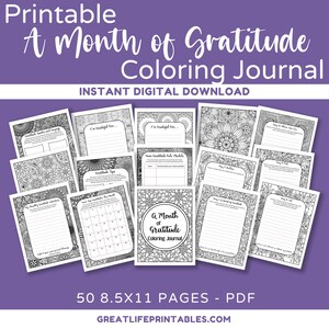 Gratitude Journal, Printable Journal, Coloring Journal, Adult Coloring ...