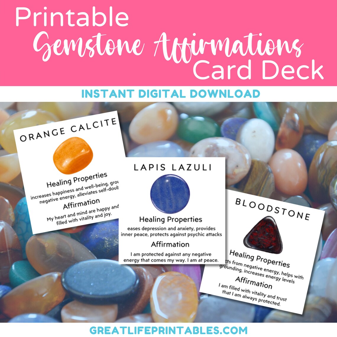 Printable Gemstone Cards, Printable Crystal Card Deck, Crystal ...