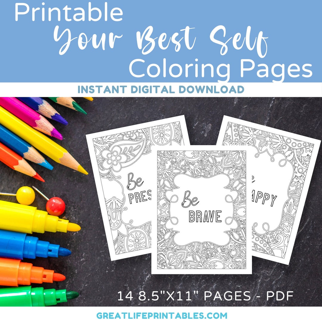 Your Best Self Affirmation Coloring Adult Coloring Pages - Etsy