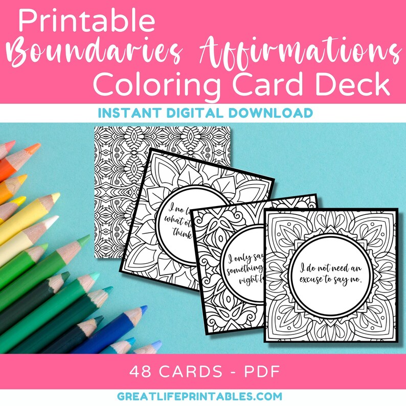 Set Boundaries Printable Affirmations Card Deck, Printable Affirmation ...