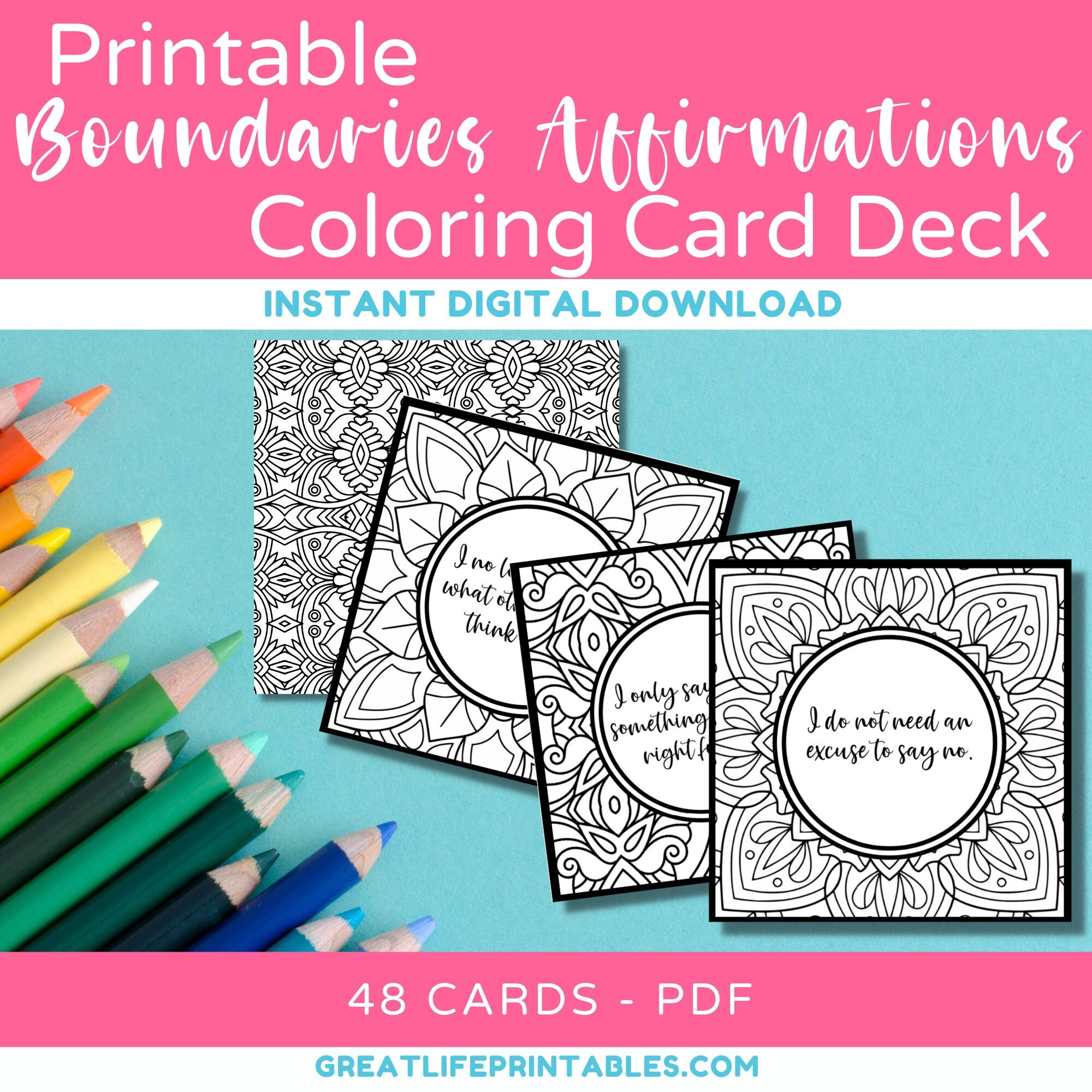 Set Boundaries Printable Affirmations Card Deck, Printable Affirmation ...