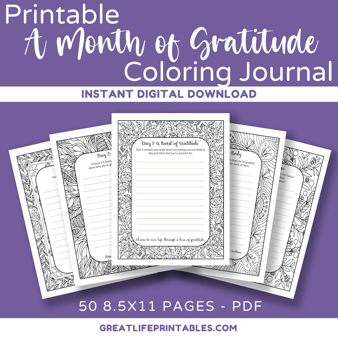 Gratitude Journal Printable Journal Coloring Journal Adult - Etsy