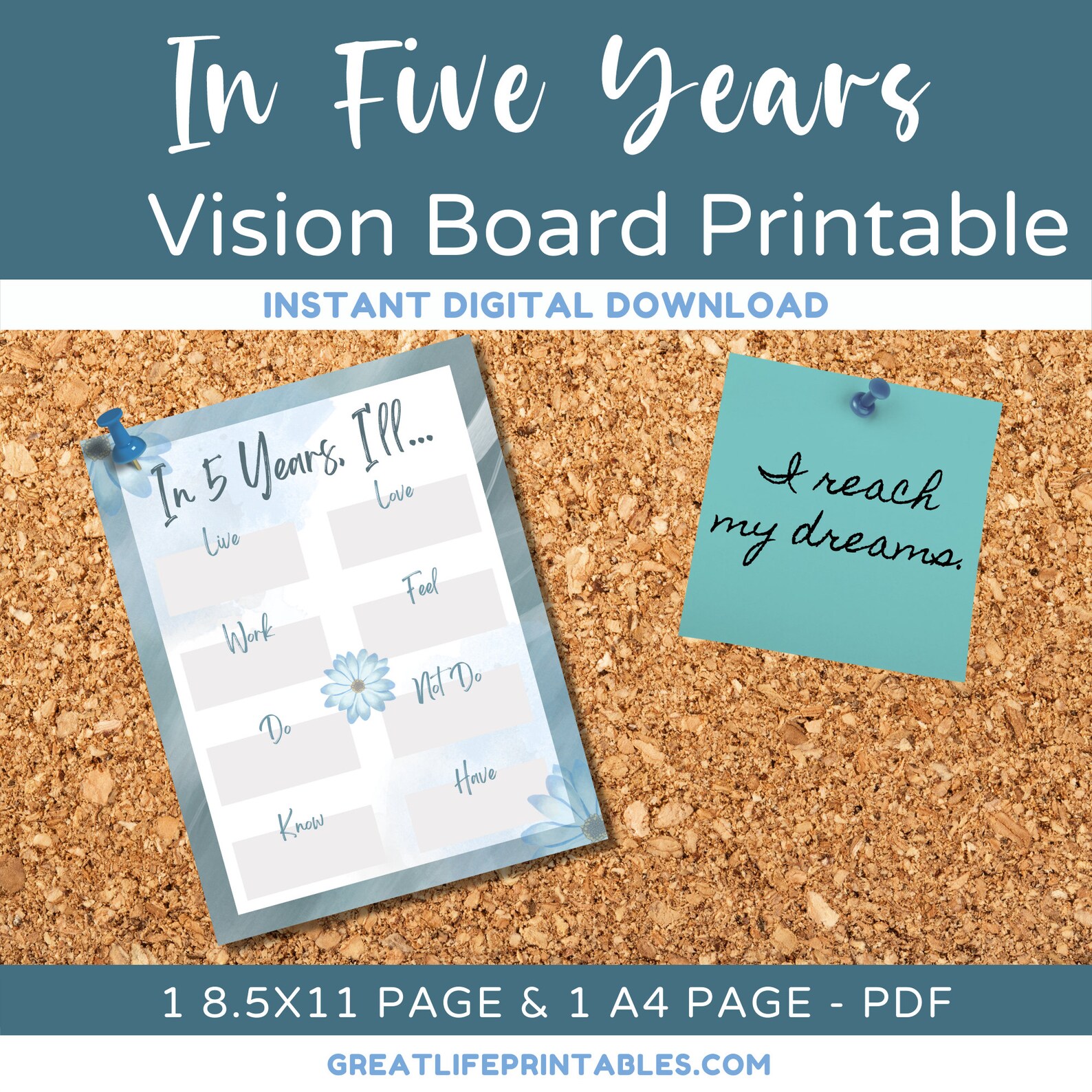 In Five Years Vision Board Printable Template, Printable Vision Board ...