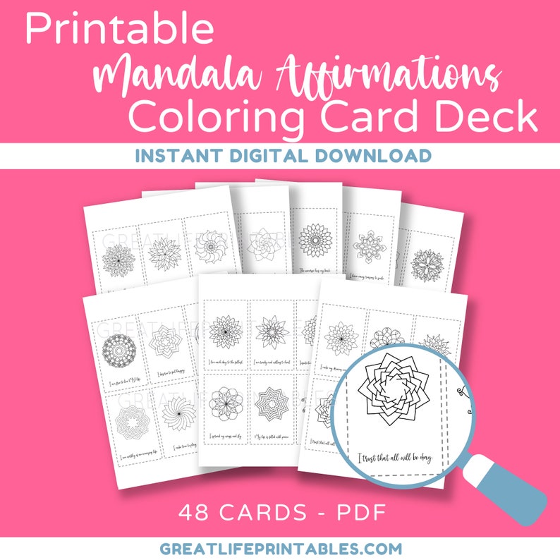 Printable Affirmations Card Decks, Mandala Affirmation Card Deck ...