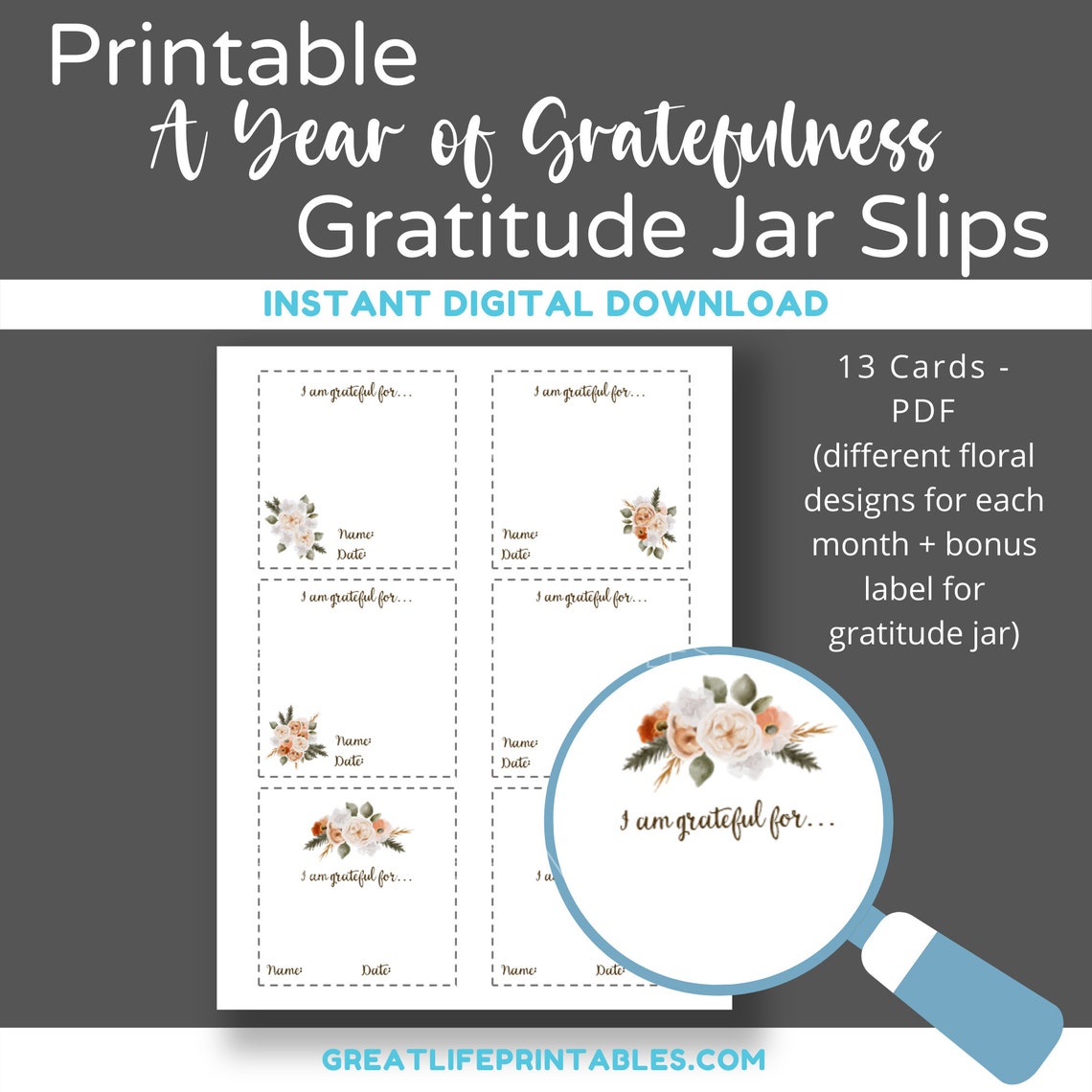 Gratitude Cards Printable, Gratitude Jar Printable, Printable ...