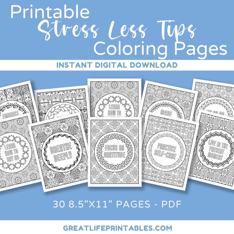 Stress Less Tips Printable Coloring Pages, Relaxing Coloring Pages ...
