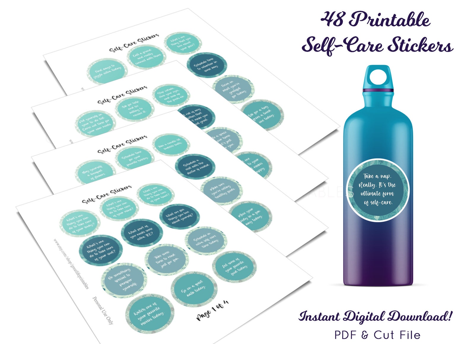 Printable Self-care Stickers, Digital Stickers for Planner ...