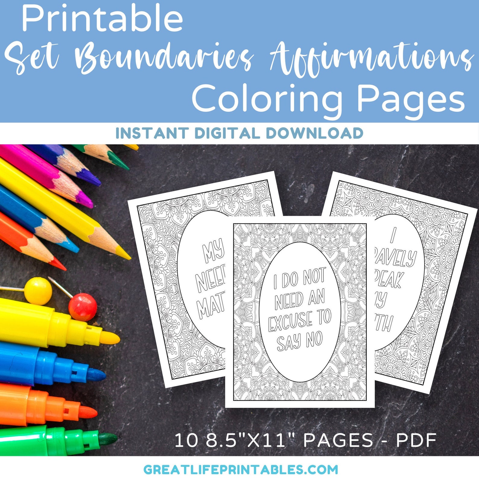 Set Boundaries Coloring Pages, Affirmation Coloring Pages, Printable ...
