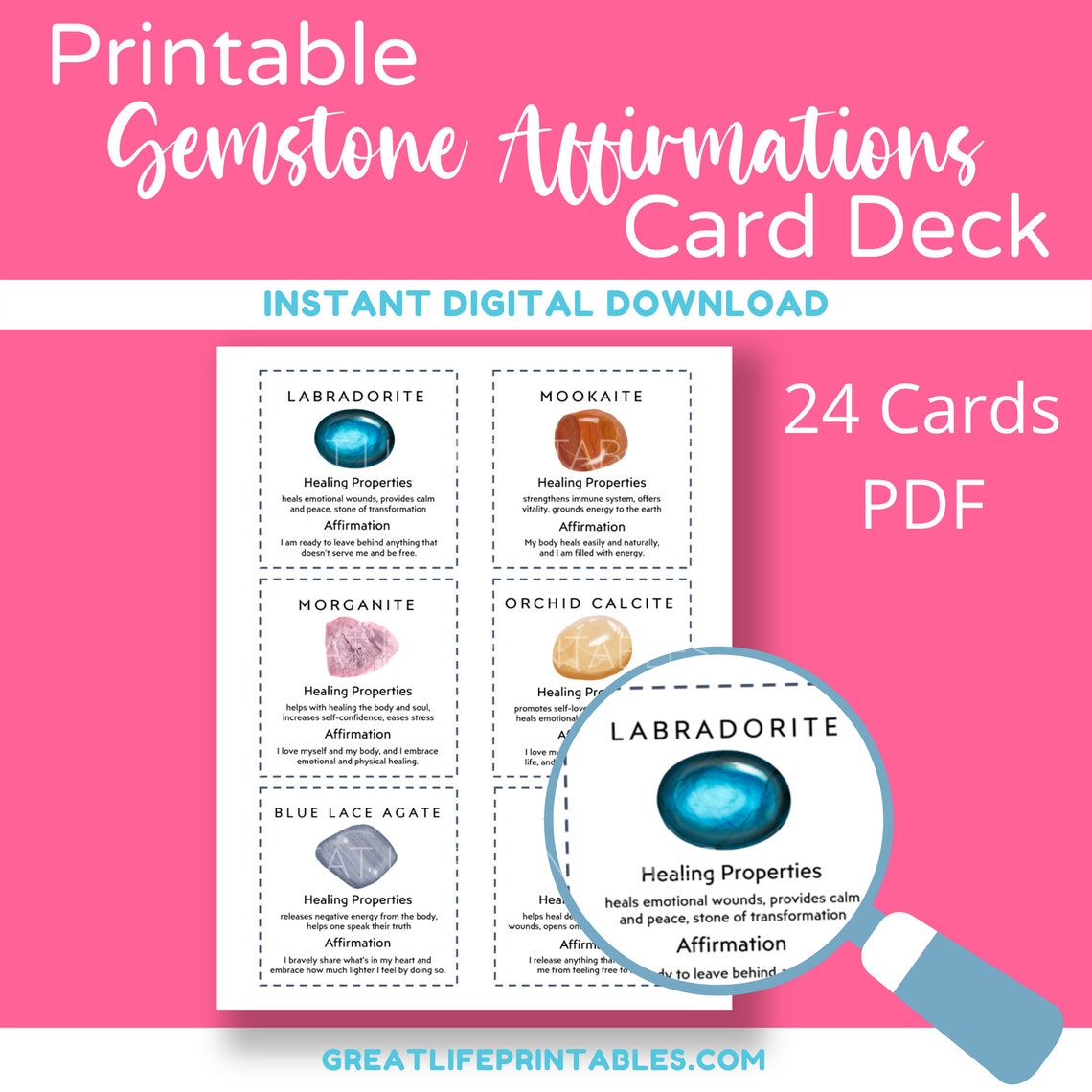 Printable Gemstone Cards Printable Crystal Card Deck Crystal - Etsy
