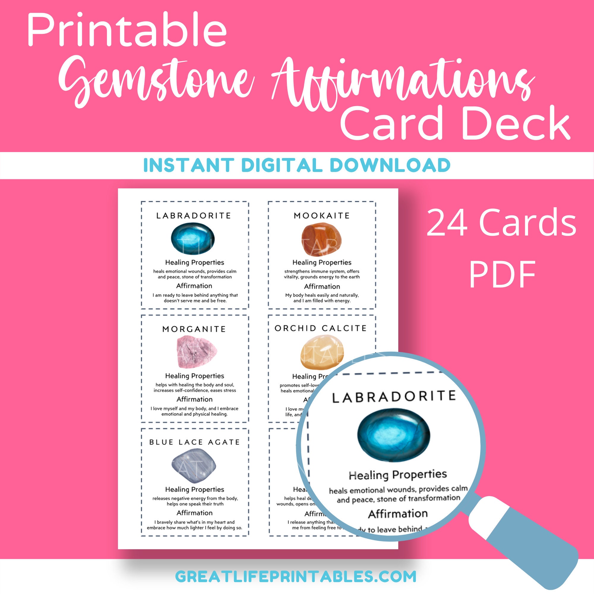 Printable Gemstone Cards, Printable Crystal Card Deck, Crystal ...