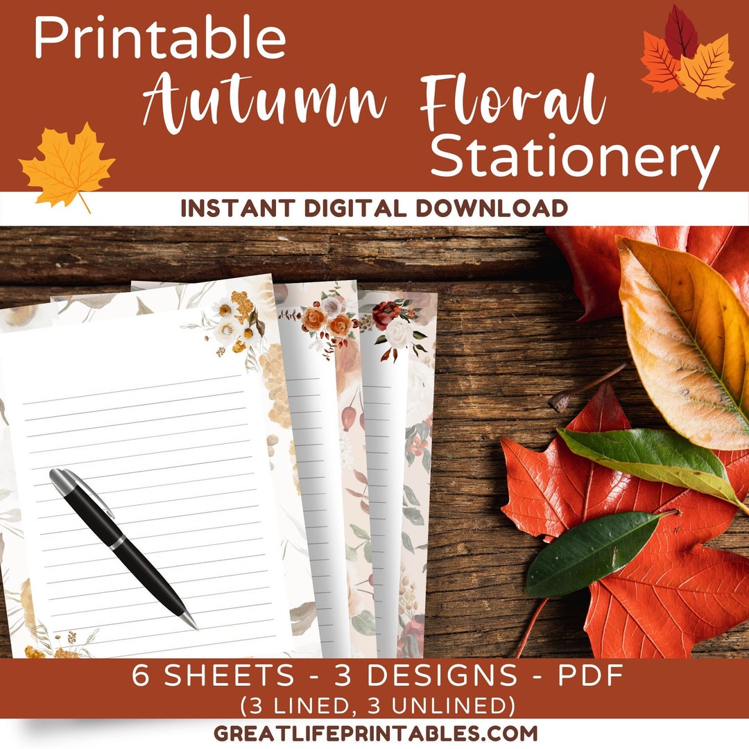 Printable Fall Stationery, Autumn Stationery, Printable Stationery Fall ...